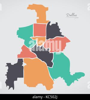 Dallas Texas city map with boroughs grey illustration silhouette shape Stock Vector Image & Art ...