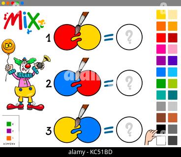Cartoon Illustration of Mixing Colors Educational Game for Children ...