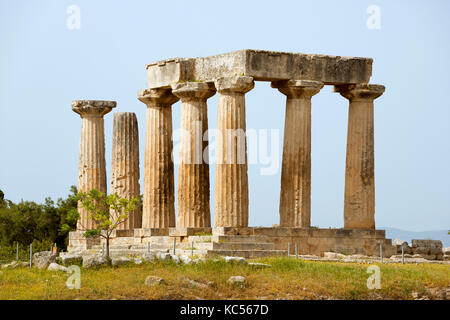 Greece, Peloponnese, Corinth, Ancient Corinth, Temple of Apollo Stock ...