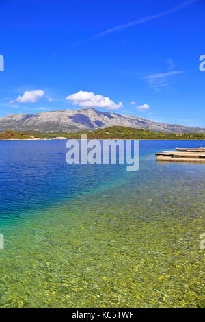 Monastery on Badija Island and the Peljesac peninsular from Otok Vrnik ...