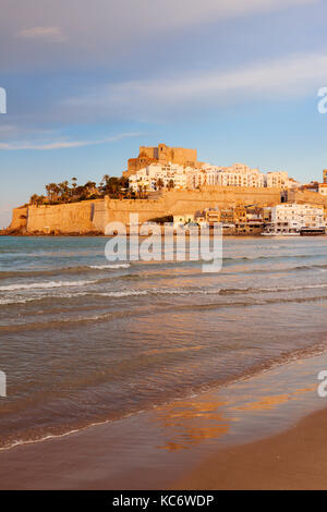 Spain, Valencian Community, Peniscola, Waterfront at night Stock Photo ...