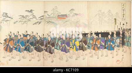 Chiyoda Castle (Album of Men), Meiji period (1868–1912), 1897, Japan, Triptych of polychrome ...