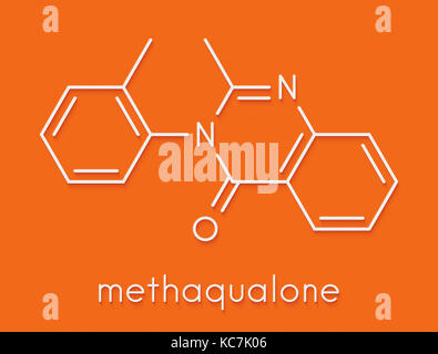 Methaqualone molecule. It is sedative, hypnotic drug, used to treat ...