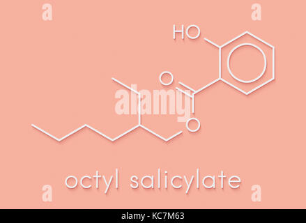 Octyl salicylate (octisalate) sunscreen molecule (UV filter). Stylized ...