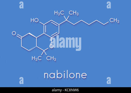 Nabilone antiemetic drug molecule. Analog of Cannabis compound THC. 3D ...