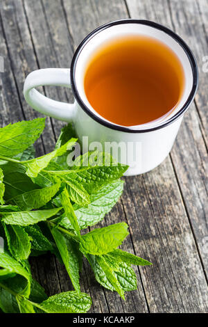 hot green tea , healthy fresh drink. copy space on white paper note ...
