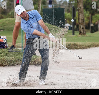 Denny McCarthy hits out of bunker on the 17th hole during the third ...