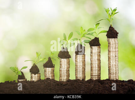 Euro Coins Growing in Soil with Green Plant Investment Concept Stock ...