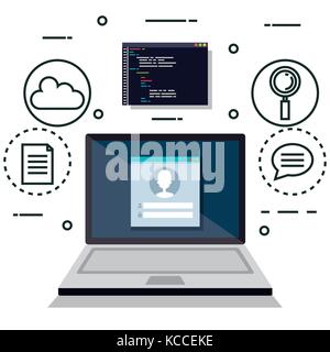 laptop coding language programming message vector illustration design ...