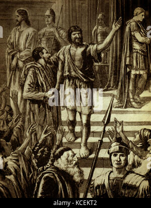 Painting depicting Jesus Christ being judge at Pilate's Judgement Hall ...