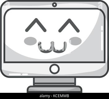 grayscale kawaii cute happy screen monitor Stock Vector Image & Art - Alamy