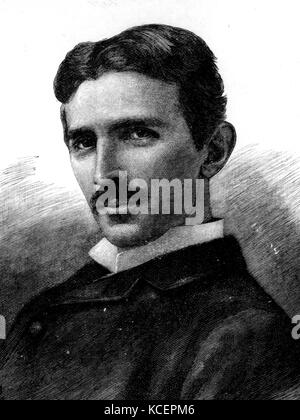 Illustration depicting Nikola Tesla (1856-1943) a Serbian-American ...
