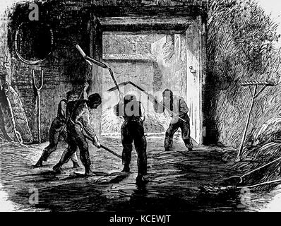 Engraving depicting the threshing of corn, on a threshing floor, using ...