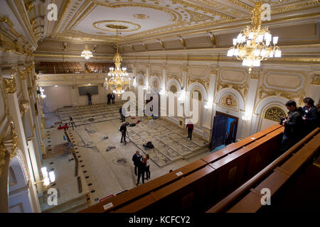 Ongoing works during a reconstruction of the main meeting hall of the ...