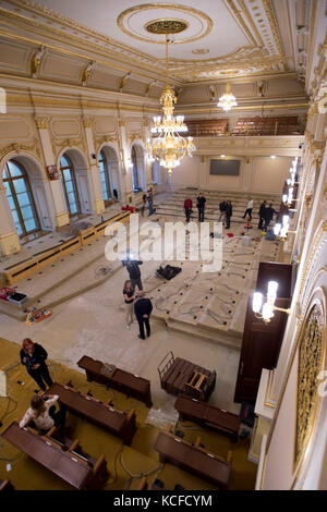 Ongoing works during a reconstruction of the main meeting hall of the ...