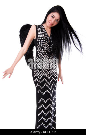 A caucasian woman with angel wings posing in a lavender field Stock ...