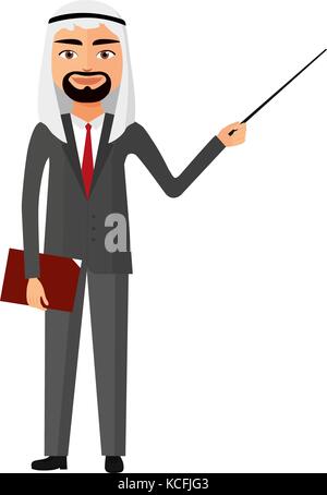 Iran business man or teacher with a pointer flat cartoon vector ...