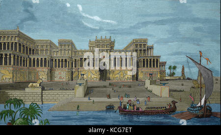 Mesopotamia. Assyria. Assyrians. Engraving. Engraving. (Later ...