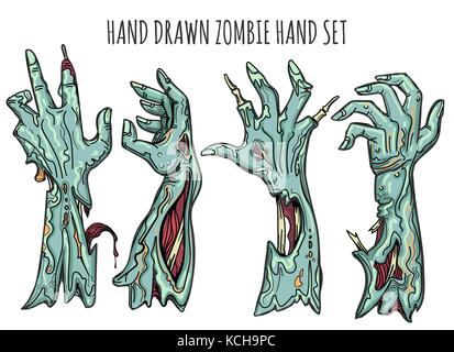 Undead zombie hand silhouettes isolated on white background. Dead hands ...