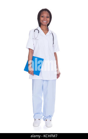 happy african american woman over grey background Stock Photo - Alamy