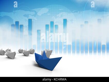 Digital composite of Paper boats with bar charts Stock Photo - Alamy
