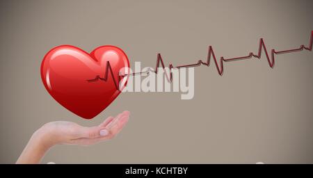Digital composite of Heart beat over hands holding heart Stock Photo ...