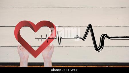 Digital composite of Heart beat over hands holding heart Stock Photo ...