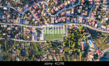 Aerial shot of the Soccer City stadium, Soweto packed full of over ...