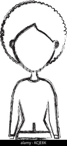 flat line uncolored woman afro hairstyle over white background vector ...