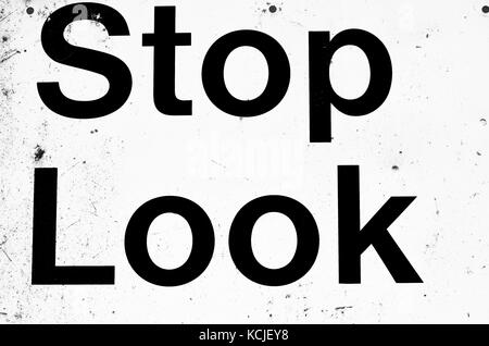 Railway crossing warning sign lettering Stock Photo - Alamy
