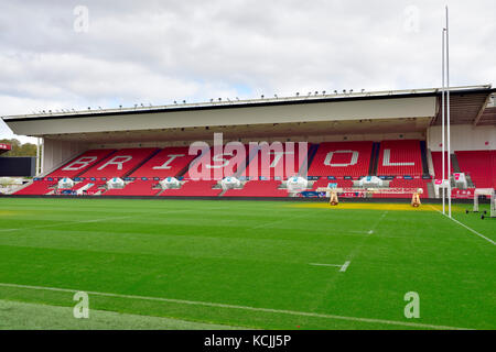 Seating inside Ashton Gate Stadium home of Bristol City Football club ...