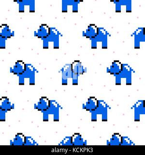 Elephant pixel art pattern seamless. 8bit Animal vector background. 8 ...
