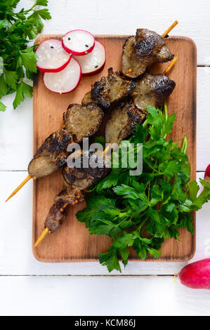 Rabbit meat on skewers. Dietary shish kebab Stock Photo - Alamy