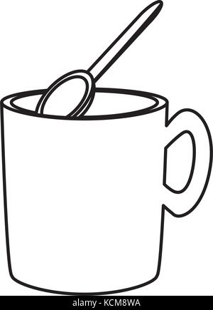 uncolored cup and spoon over white background vector illustration Stock ...