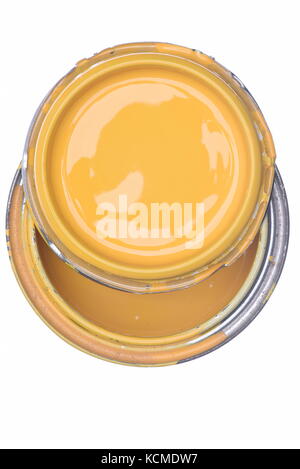 Can of yellow paint isolated on white background Stock Photo - Alamy