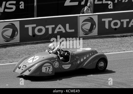Old fashioned racing cars on display at Brooklands Museum in Weybridge ...