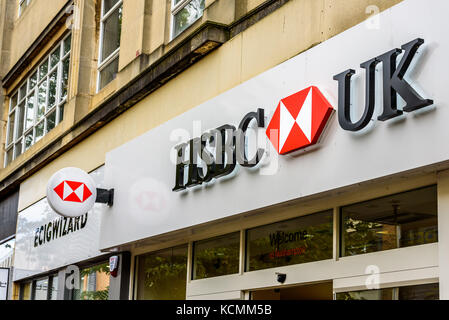 Northampton UK October 5, 2017: HSBC bank logo sign in Northampton town ...