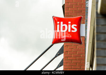 Northampton UK October 5, 2017: Ibis Hotel logo sign in Northampton ...