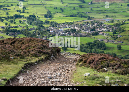 View of the village of Reeth from the hillside below Fremington edge in ...