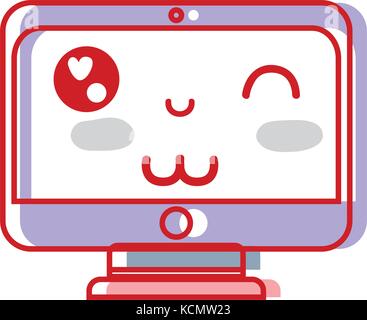 Computer screen monitor kawaii cute cartoon Stock Vector Art ...