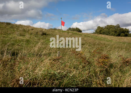 Red active warning flag for MOD firing range at Cape Wrath Lighthouse ...