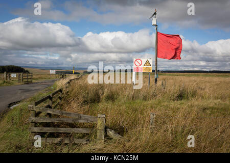 Red active warning flag for MOD firing range at Cape Wrath Lighthouse ...
