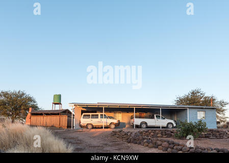 AROAB, NAMIBIA - JULY 6, 2017: A sunrise view of the lapa at the farm ...