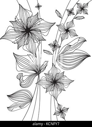 Floral silhouette art line. Flowers in continuous line drawing style ...