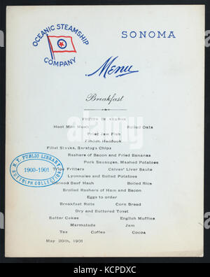 A photograph depicting breakfast served aboard the RMS Lucania, a ...