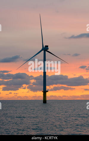 Sunset at the Rampion Offshore Windfarm, near Brighton, England Stock ...