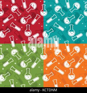 Scientific vector seamless pattern with flasks, test tubes, beakers ...
