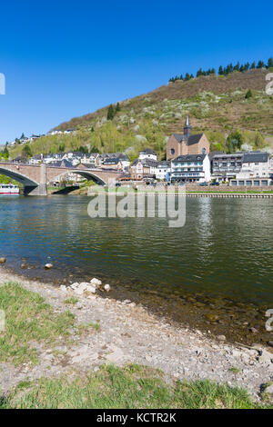 Moselle River, Skagerak Bridge and the eastern shore of Cochem in the ...