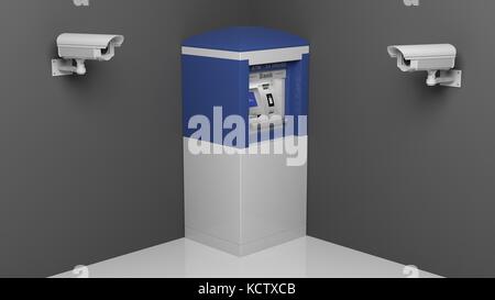 Security surveillance camera and ATM machine isolated on white ...