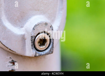 Old and rusty socket head screws stacked together on white background ...